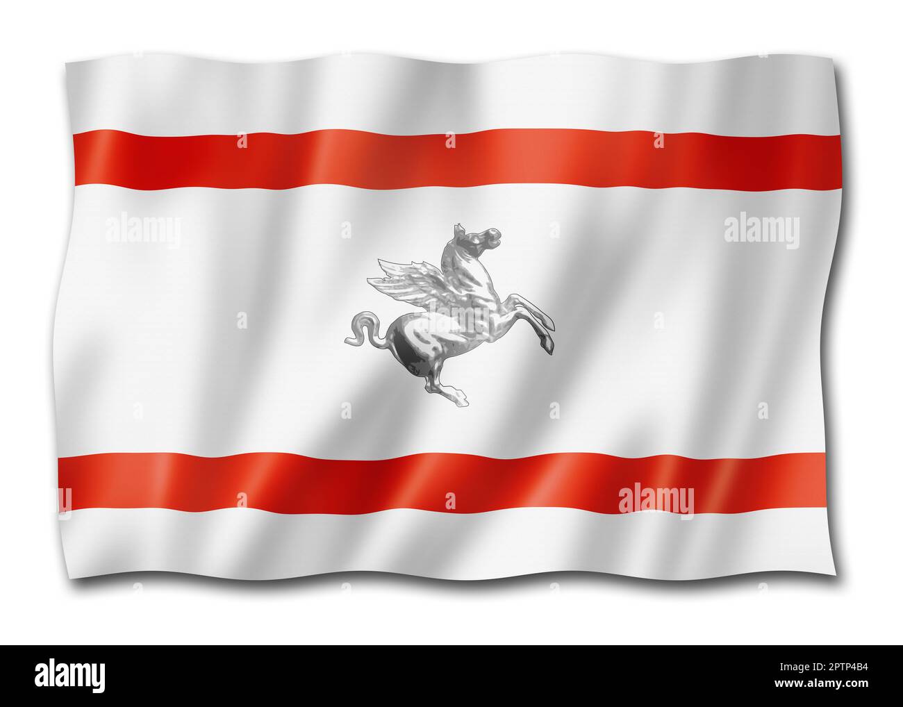 Tuscany region flag, Italy waving banner collection. 3D illustration ...