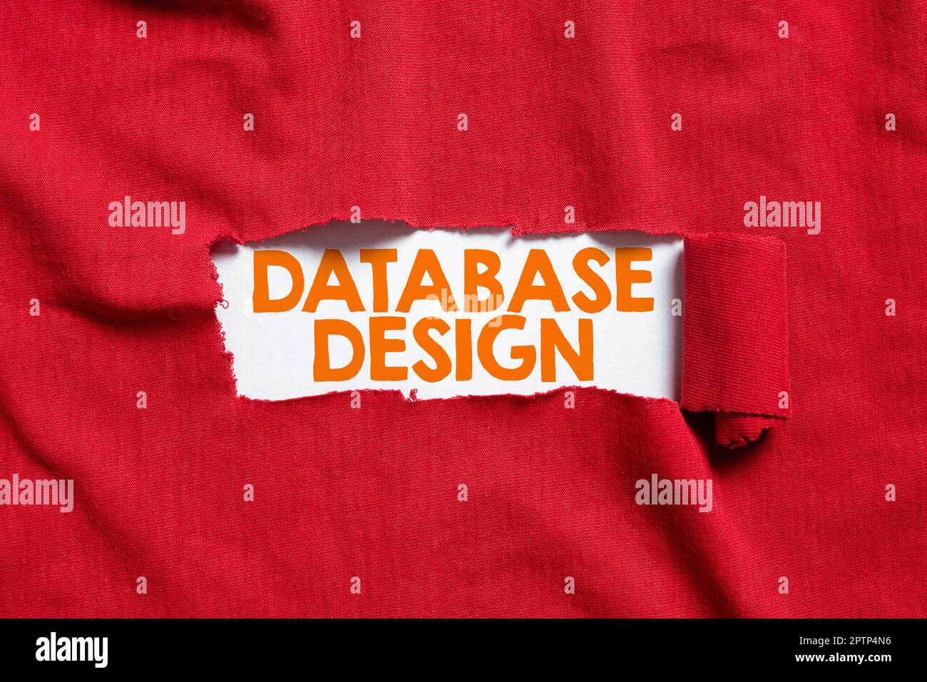 Text showing inspiration Database Design, Concept meaning organisation of data according to a ...