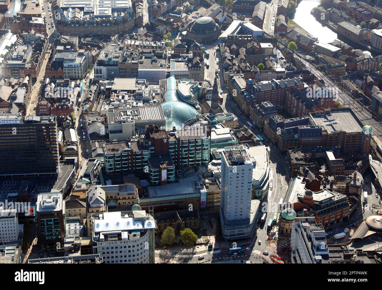 aerial view looking east down Boar Lane of Trinity Leeds shopping ...