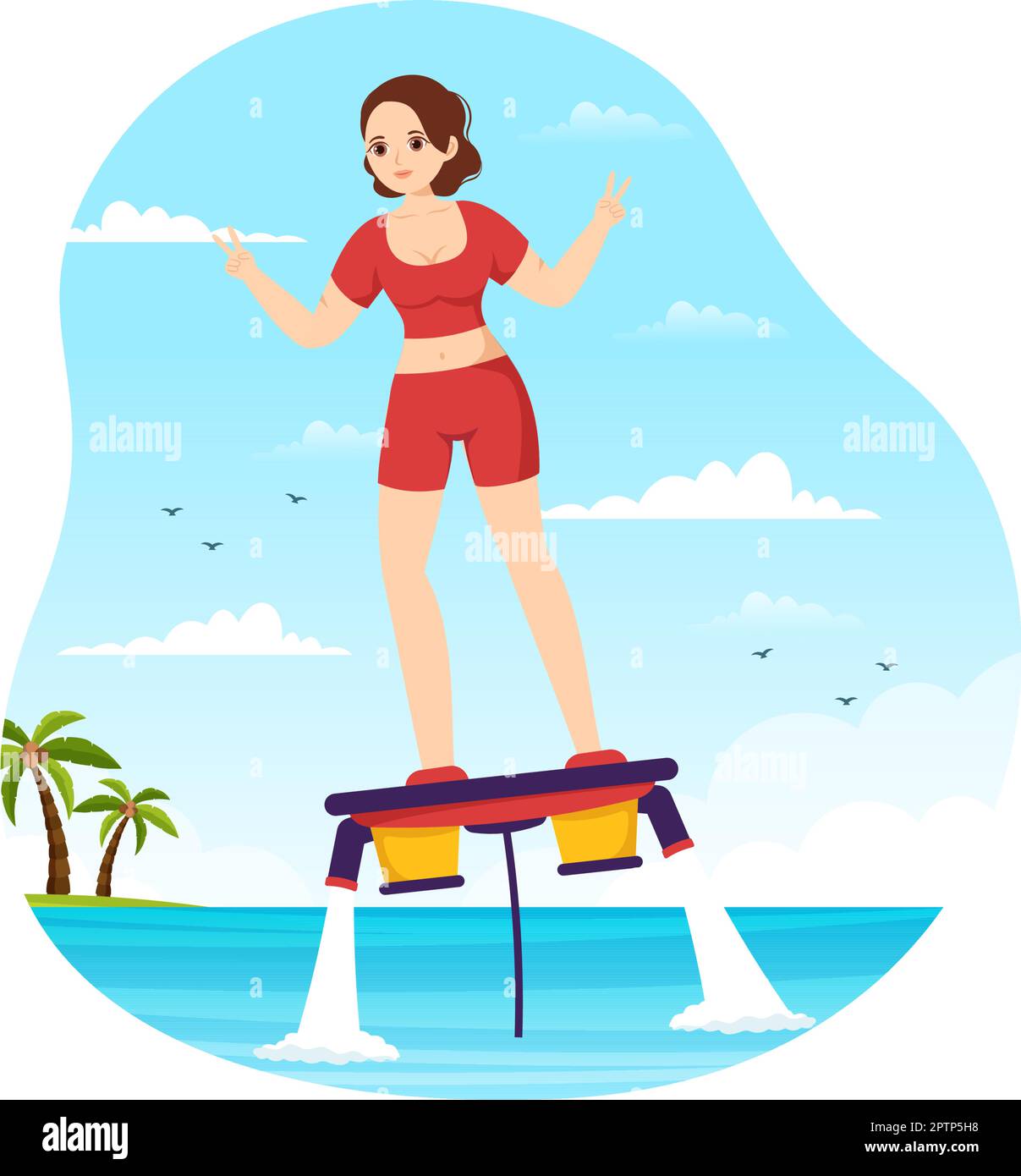 Flyboard Illustration with People Riding Jet Pack in Summer Beach ...