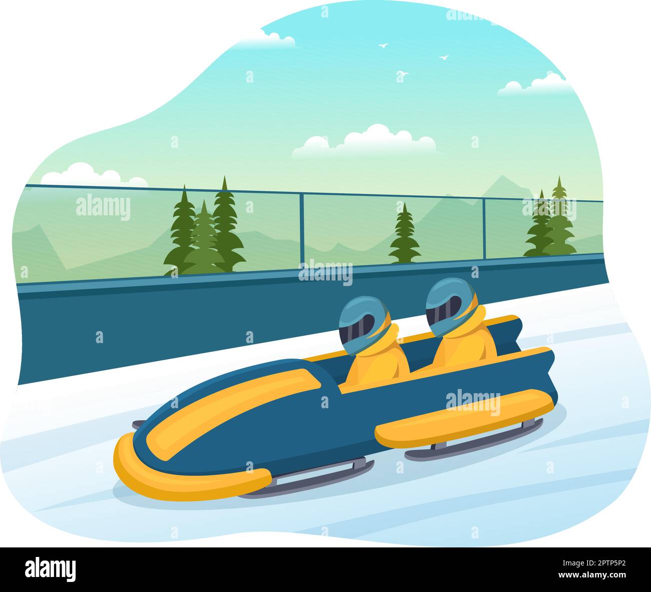 Athlete Riding Sled Bobsleigh Illustration with Snow, Ice and Bobsled ...