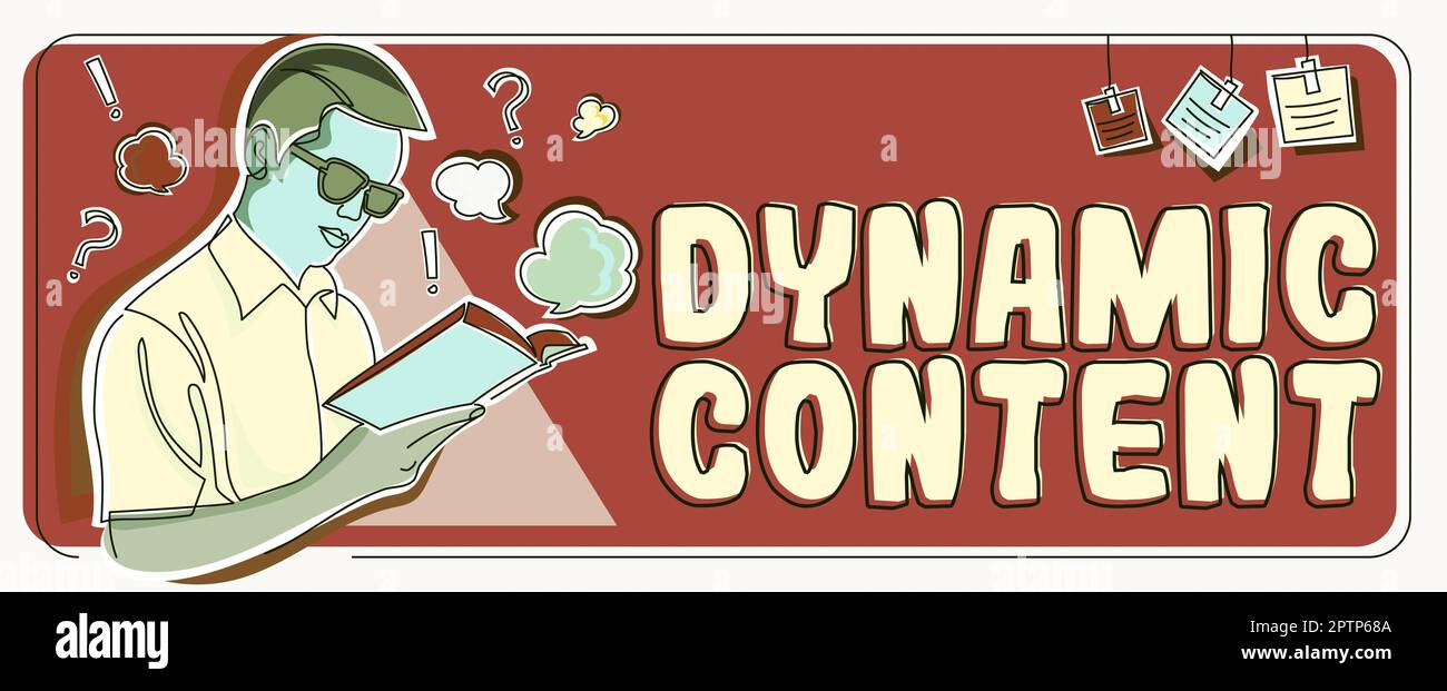 Writing displaying text Dynamic Content, Concept meaning web content ...