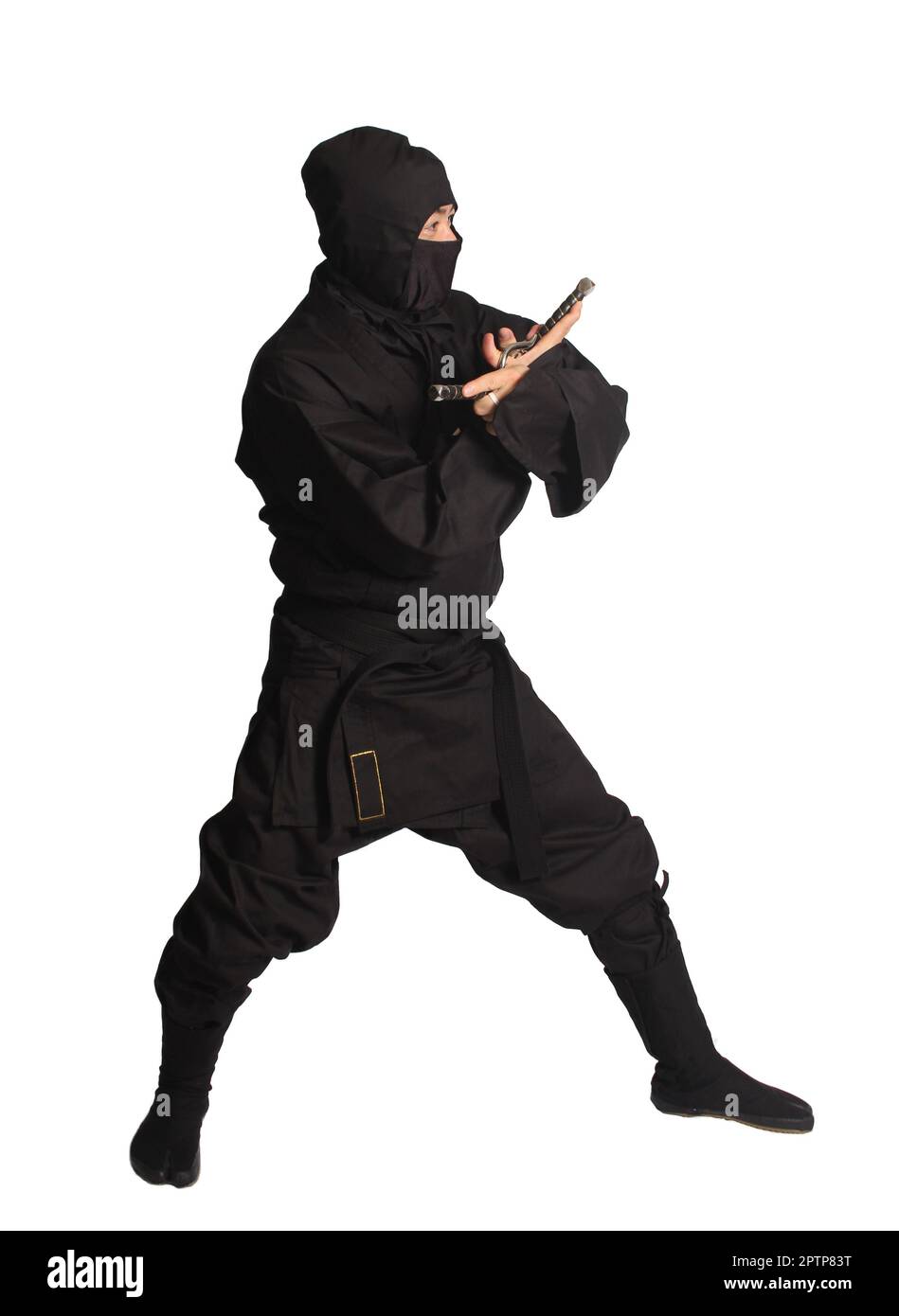 Asian Man Wearing Ninja Martial Arts Uniform Isolated on White ...