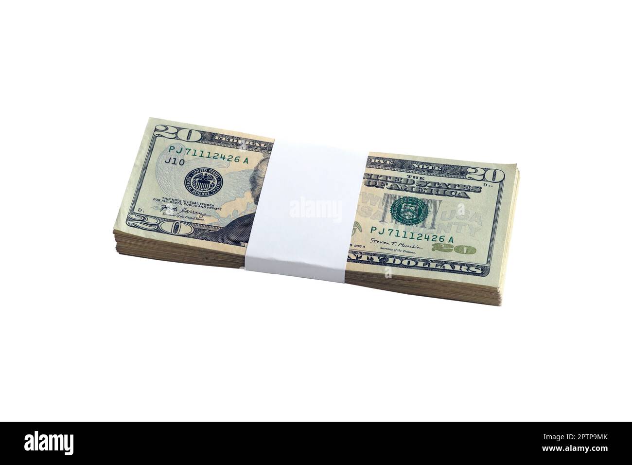 Bundle of US dollar bills isolated on white. Pack of american money ...