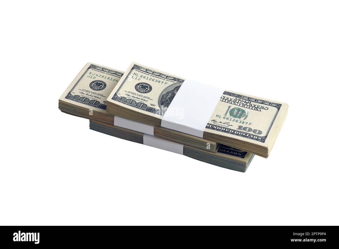Bundle of US dollar bills isolated on white. Pack of american money ...