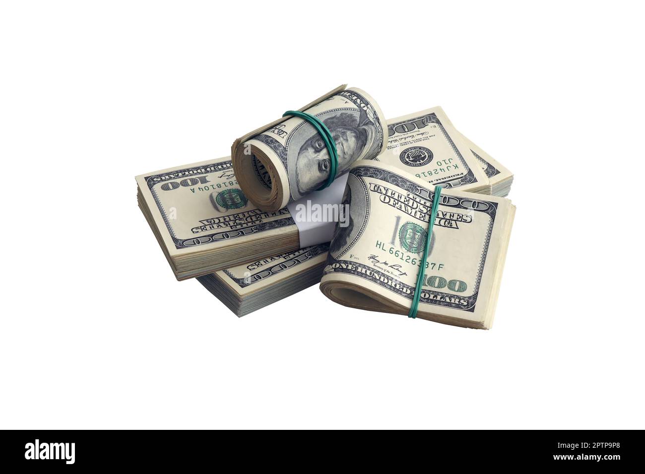 Bundle of US dollar bills isolated on white. Pack of american money ...