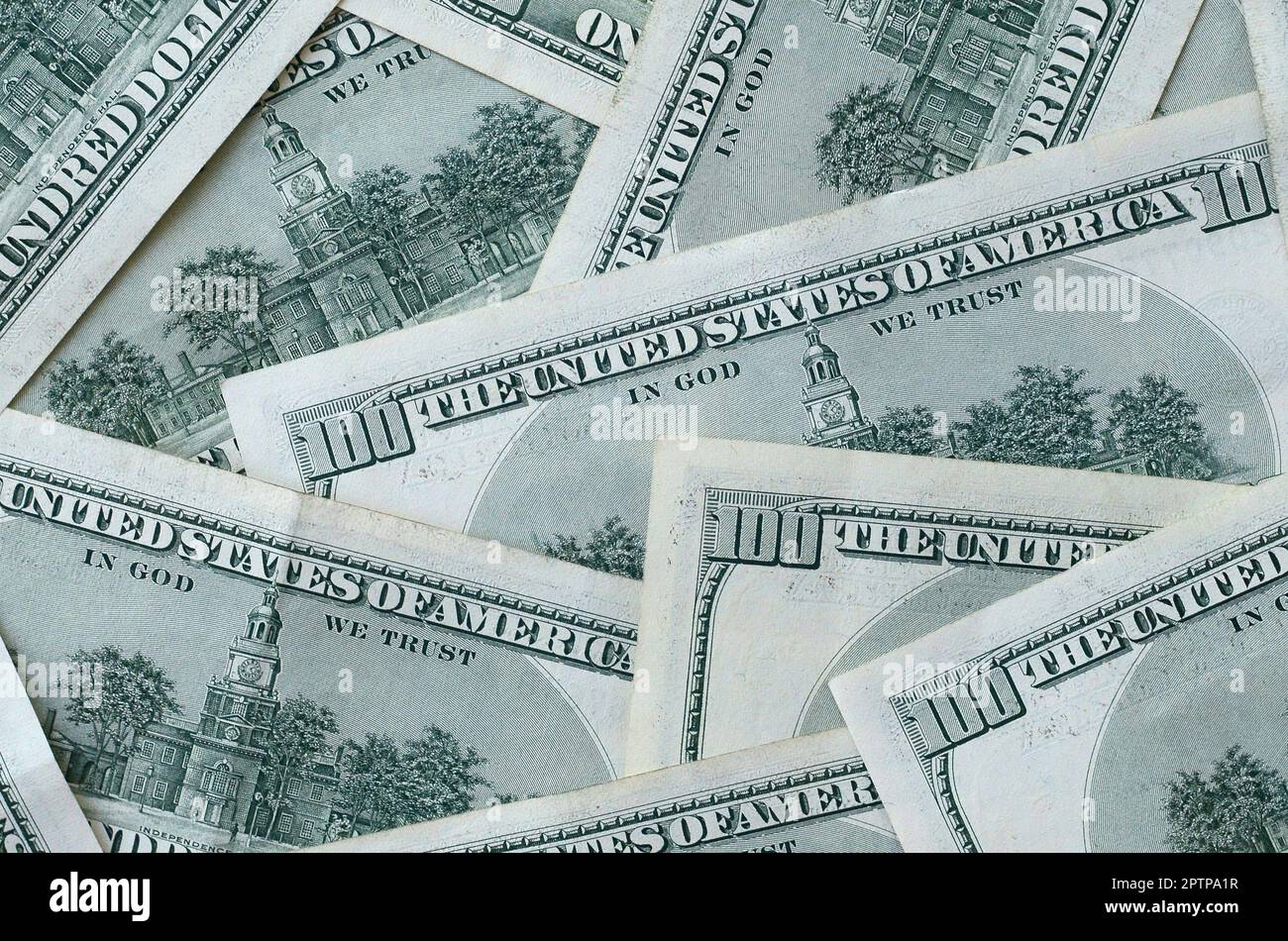 Background of 100 dollar bills. Abstract textured backdrop with many ...