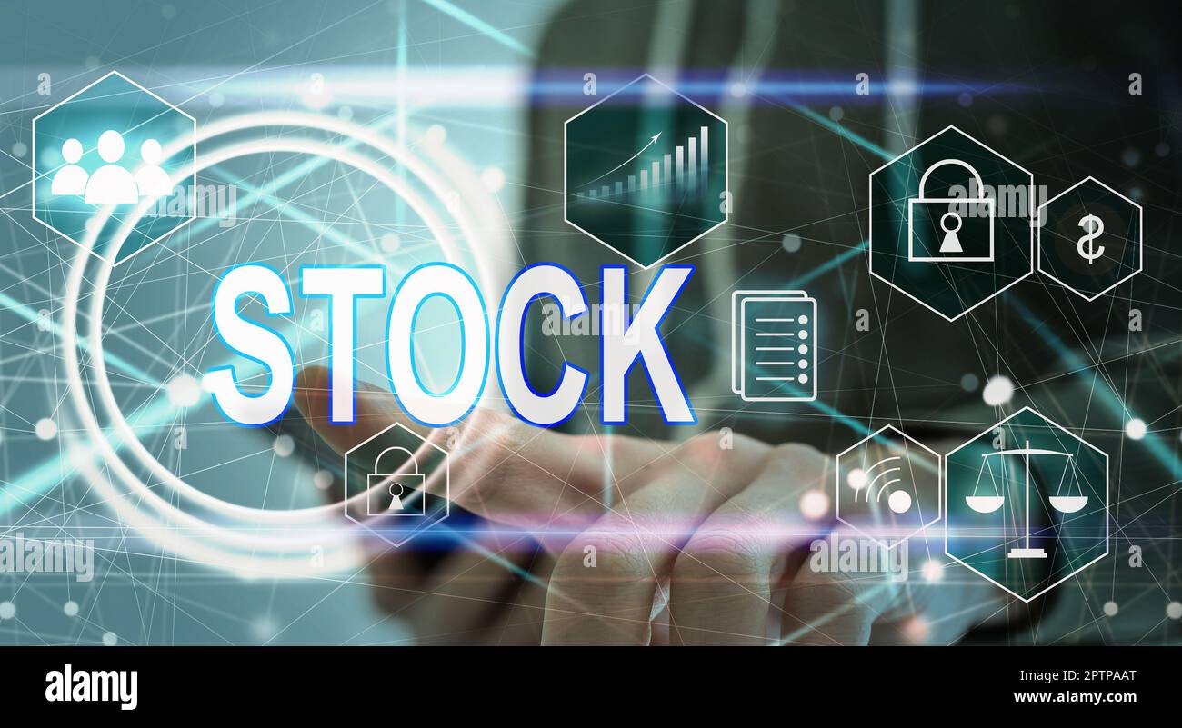 STOCK button on virtual screen Stock Photo - Alamy