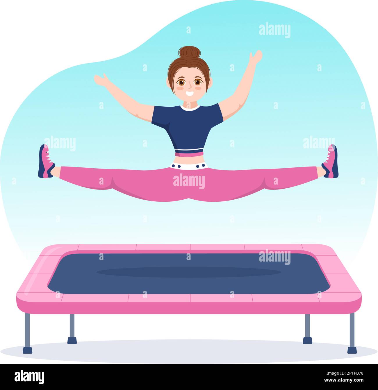 Trampoline Illustration with Youth Jumping On a Trampolines in Hand ...