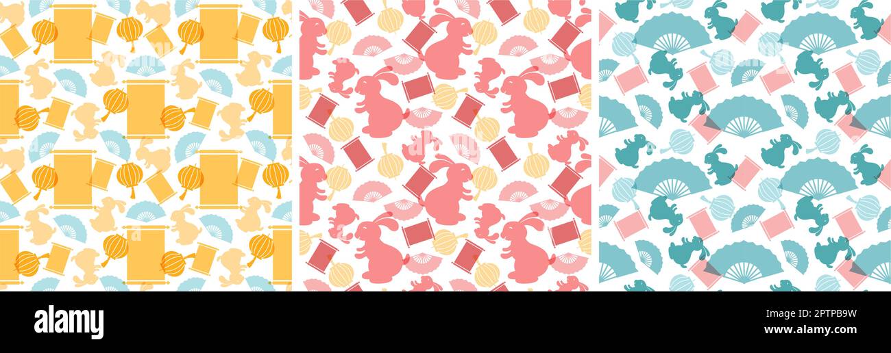 Set of Chinese Lunar New Year 2023 Day Seamless Pattern Decoration ...