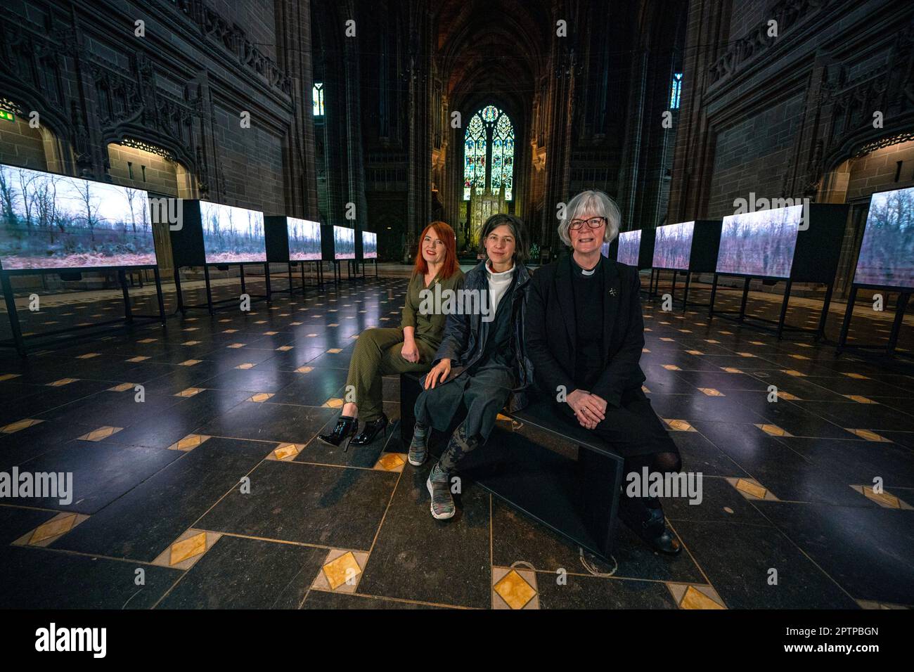 (Left to right) Claire McColgan CBE, artist Katya Buchatska and ...