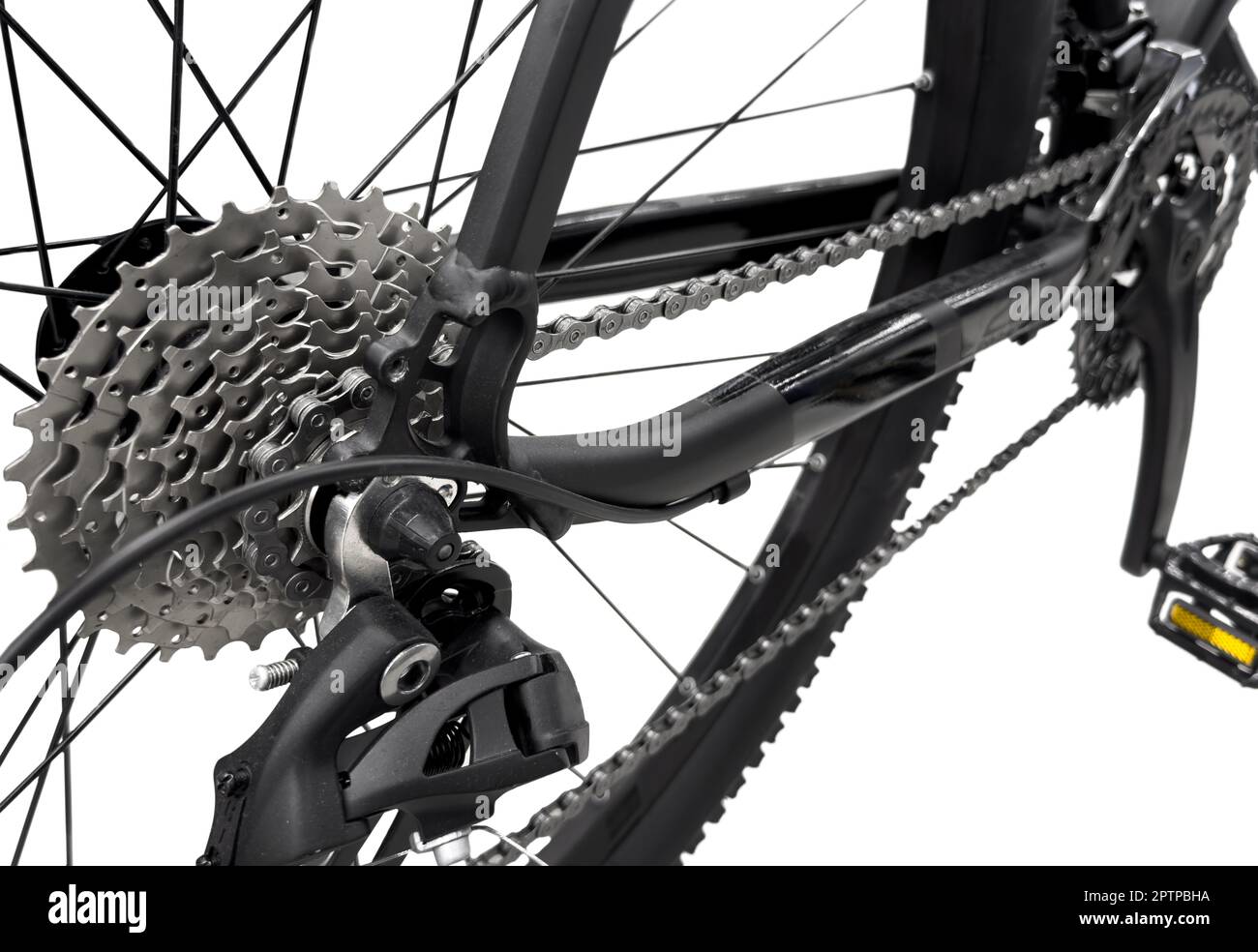 Part of mountain bicycle detail isolated on white background. Modern ...