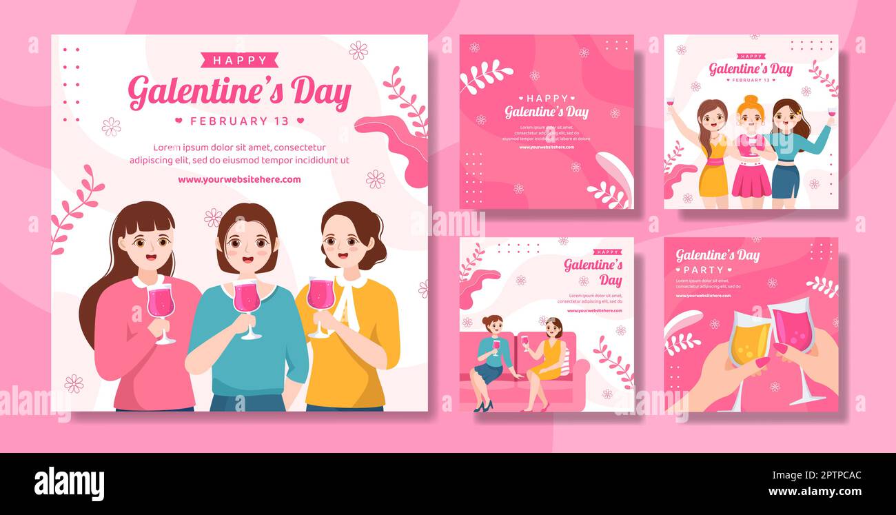 Happy Galentines Day Social Media Post Flat Cartoon Hand Drawn ...