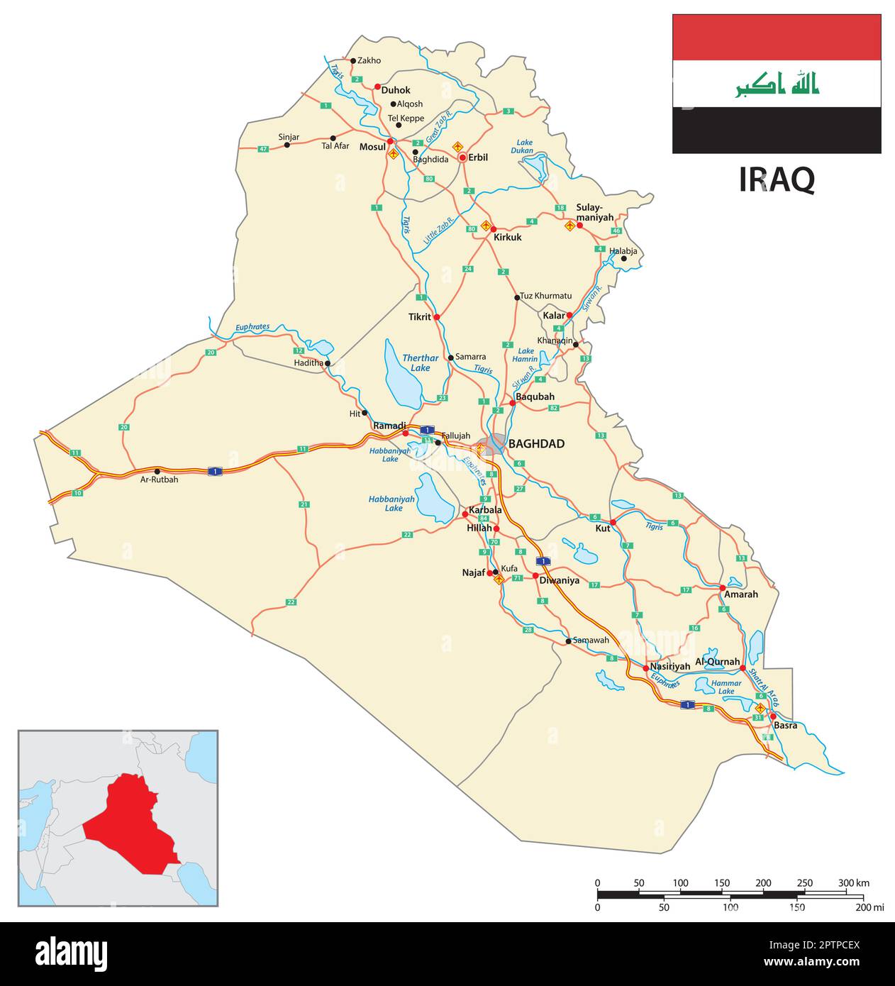 Vector road map of Iraqi Republic with flag Stock Vector Image & Art ...