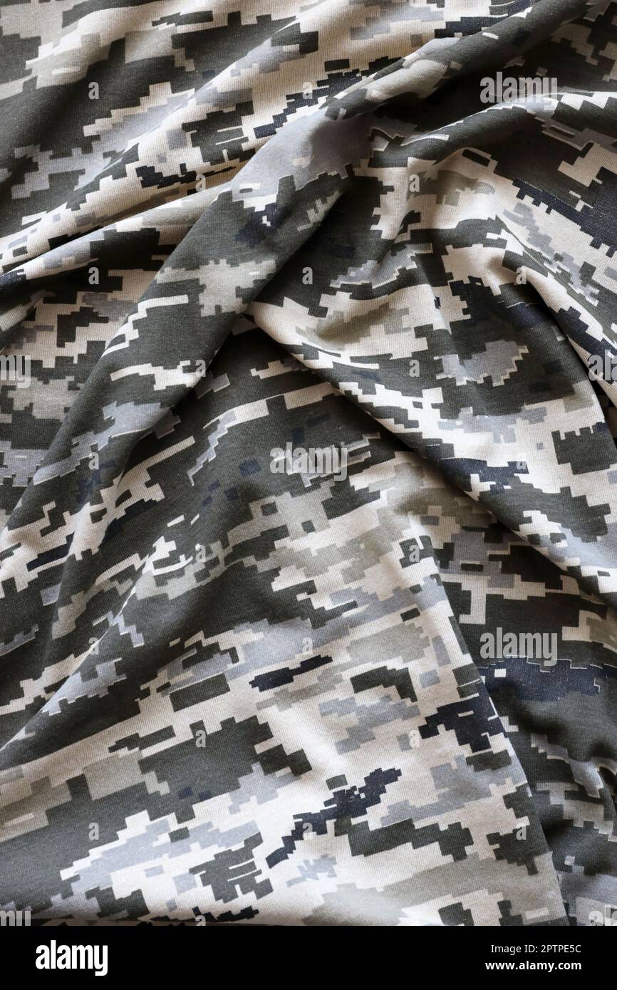 Fabric with texture of Ukrainian military pixeled camouflage. Cloth ...