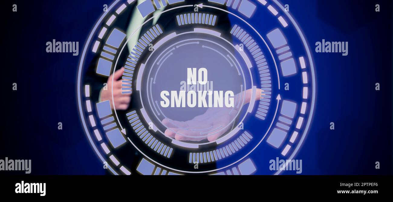 Hand writing sign No Smoking, Concept meaning using tobacco is forbiden ...