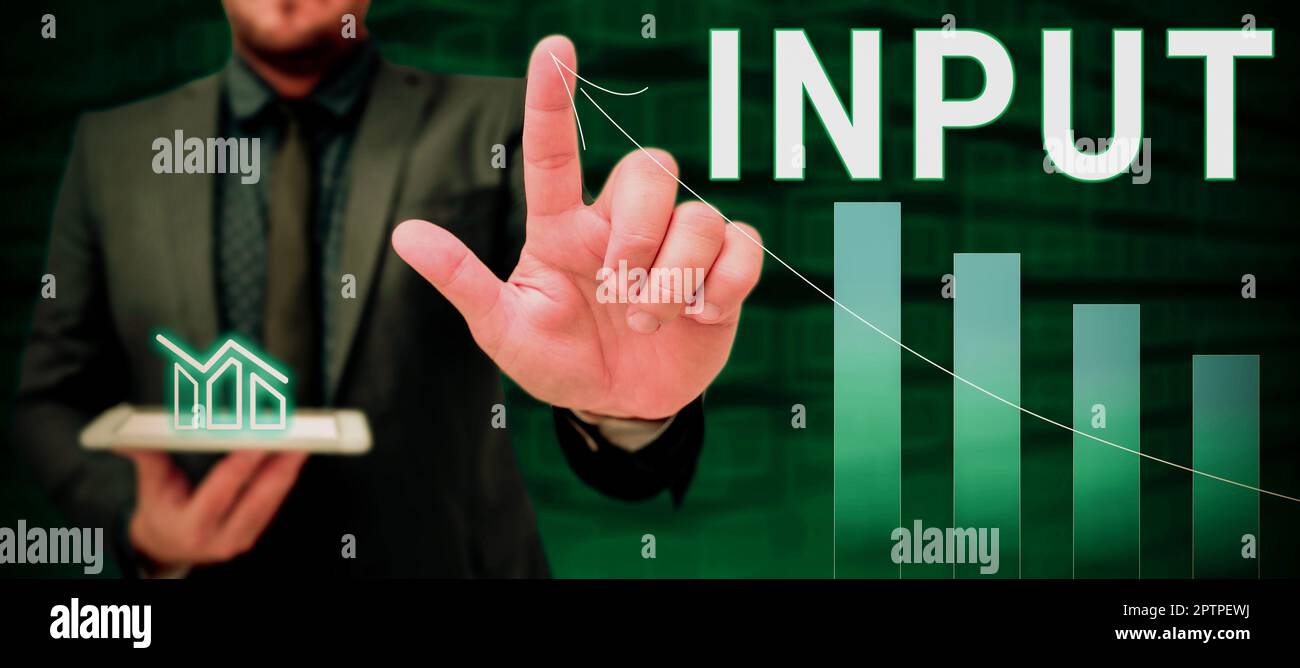 Text caption presenting Input, Business showcase place where device ...
