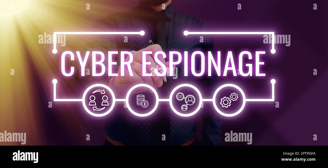 Conceptual caption Cyber Espionage, Business overview obtaining secrets ...