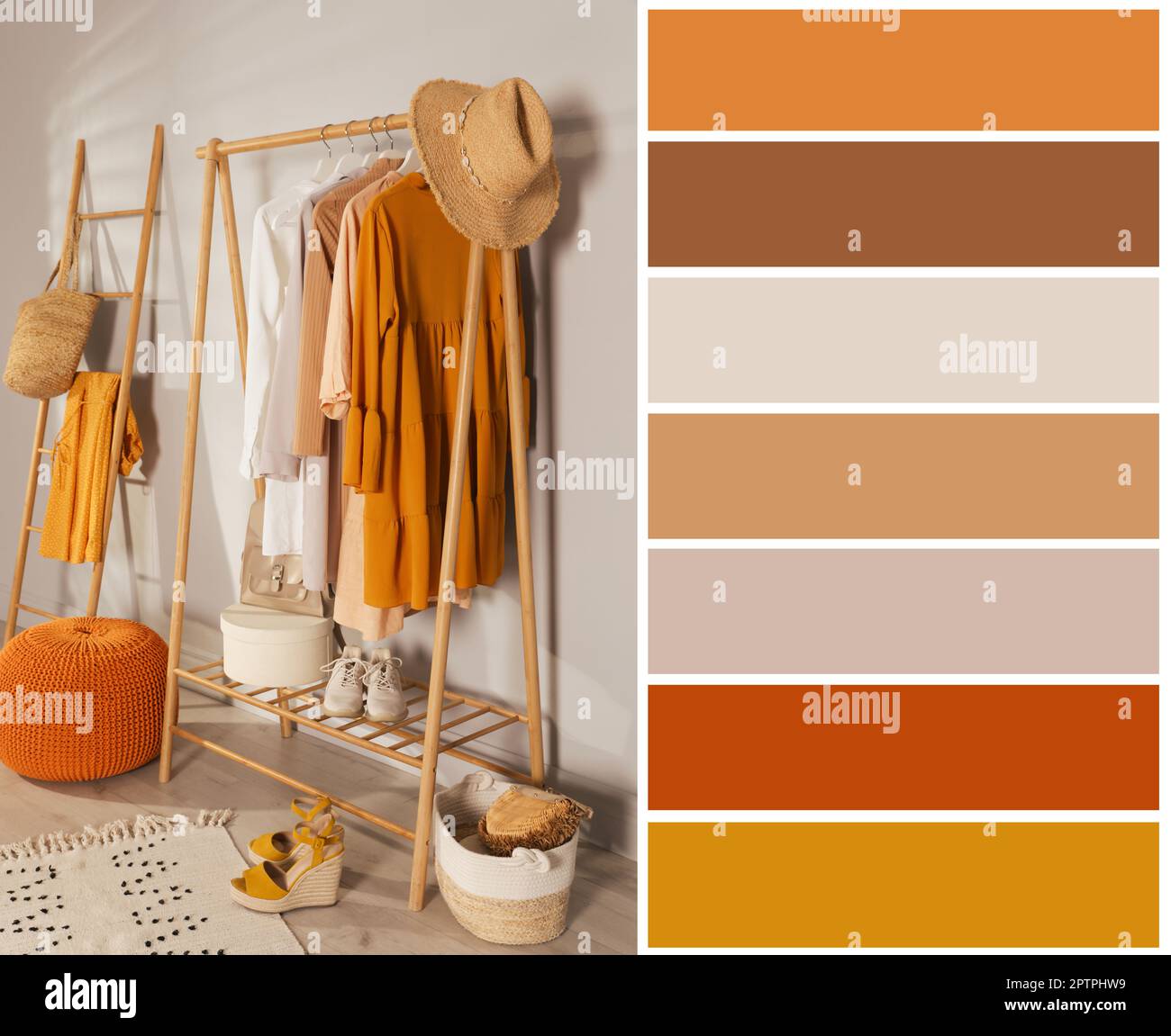 Color palette appropriate to photo of stylish women's clothes on rack ...