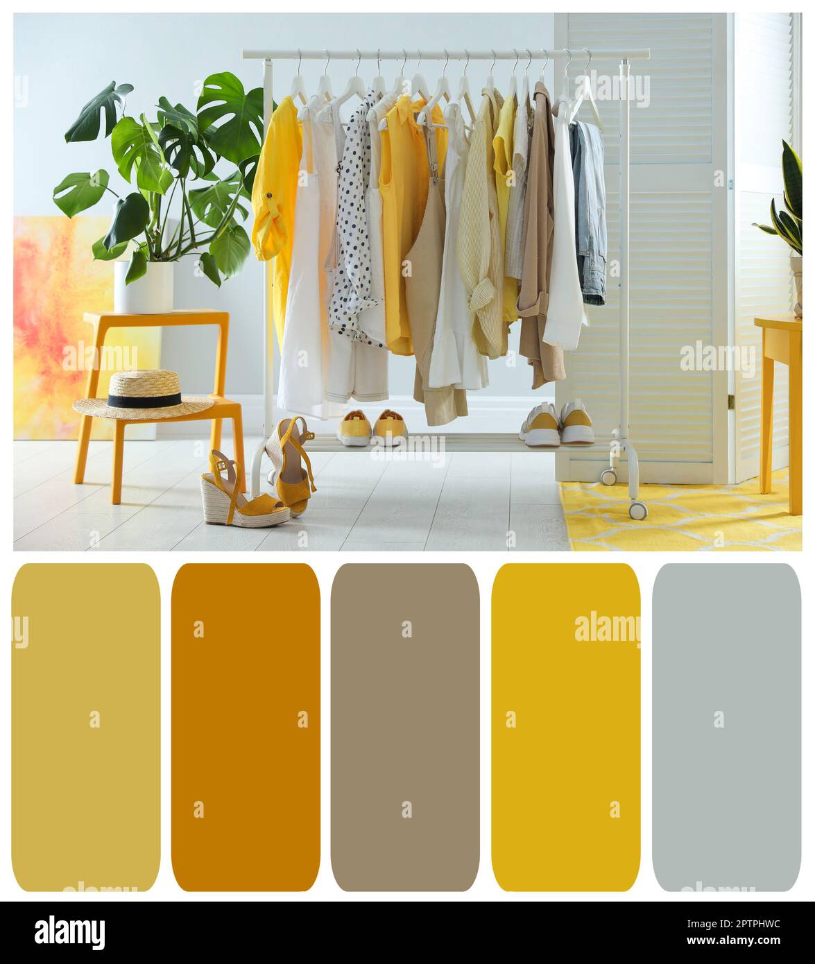 Color palette appropriate to photo of stylish women's clothes on rack ...