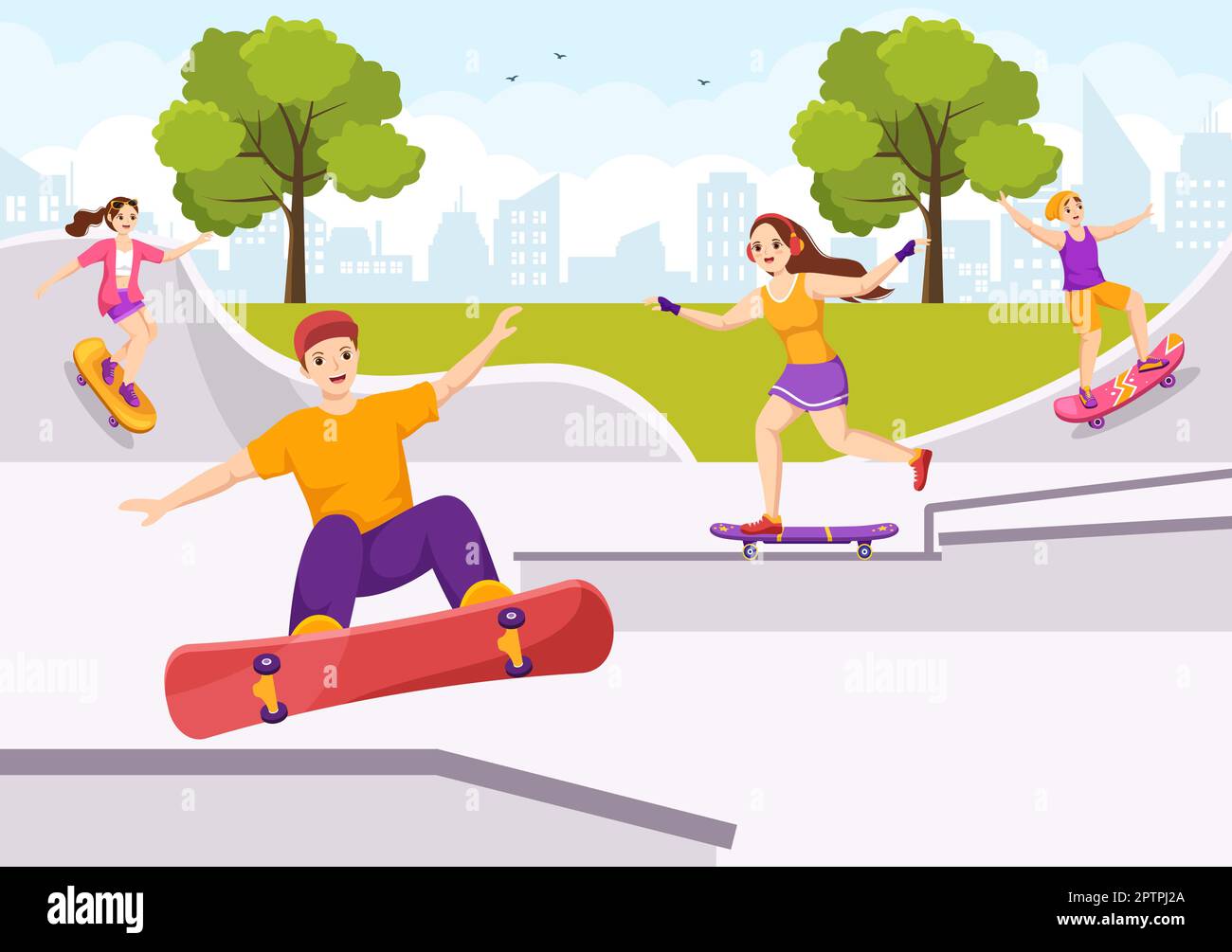 Skateboard Illustration with Skateboarders Jump using Board on ...