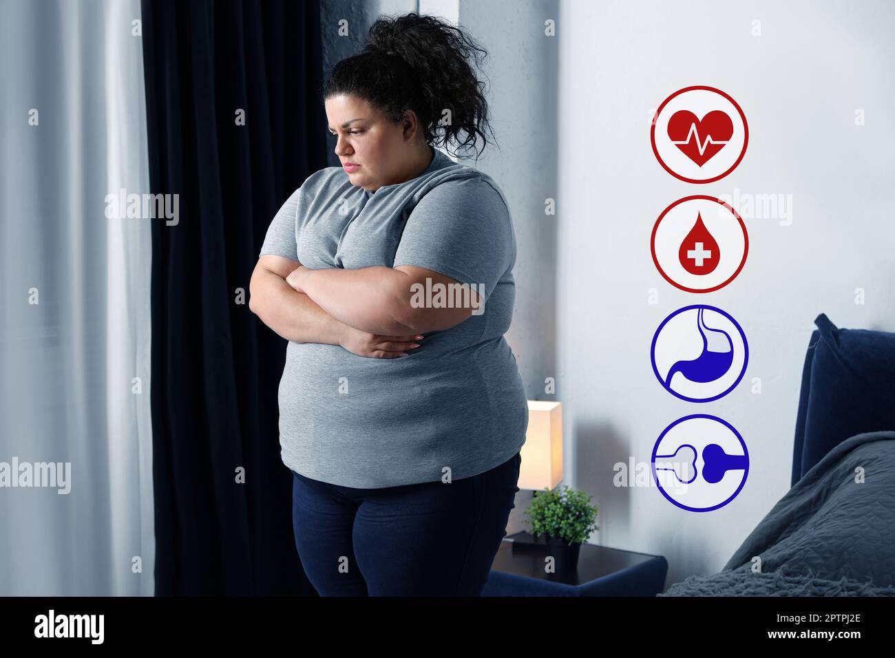 Virtual icons demonstrating different health problems and overweight ...