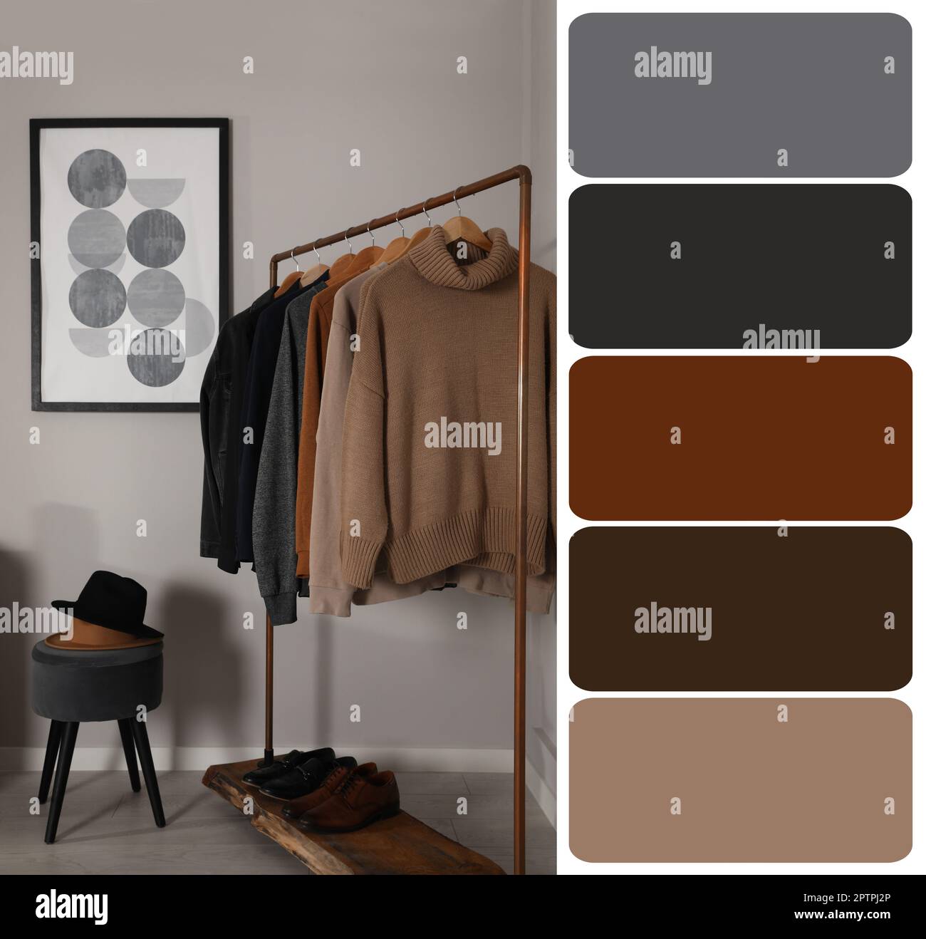 Color palette appropriate to photo of stylish women's clothes on rack ...