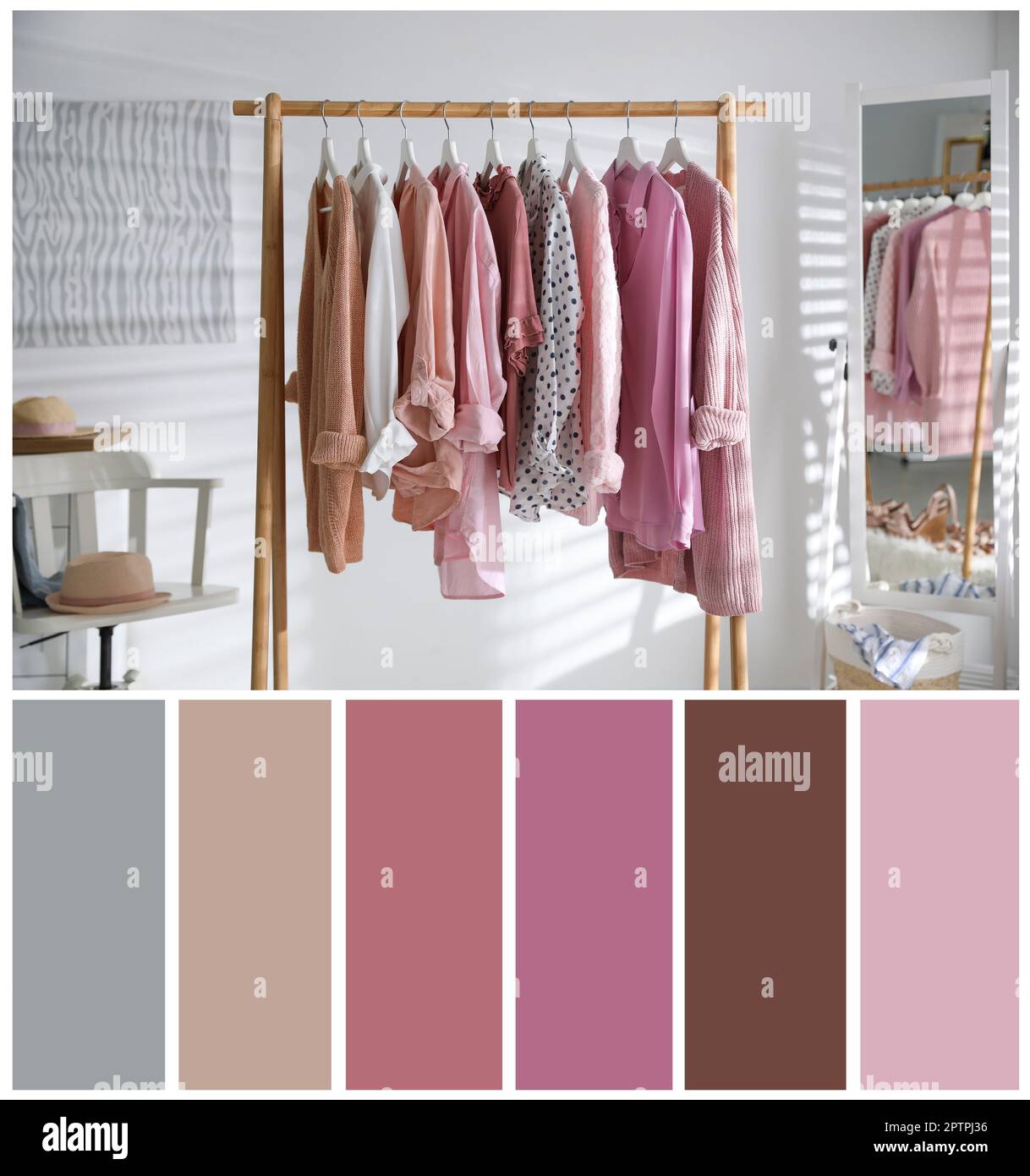 Color palette appropriate to photo of stylish women's clothes on rack ...
