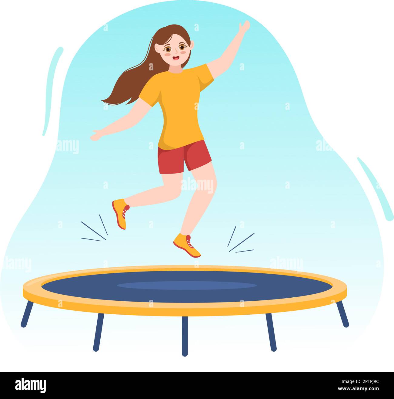 Trampoline Illustration with Youth Jumping On a Trampolines in Hand ...