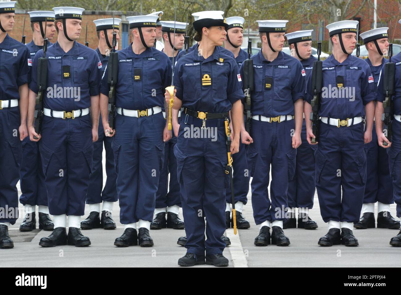Royal Navy personnel rehearse at HMS Excellent in Portsmouth for the ...