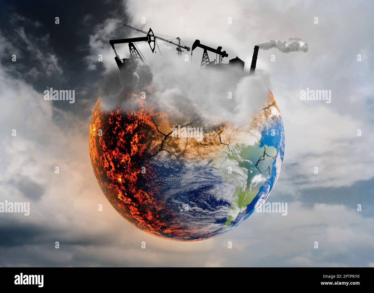 Conceptual photo depicting Earth destroyed by global warming and ...