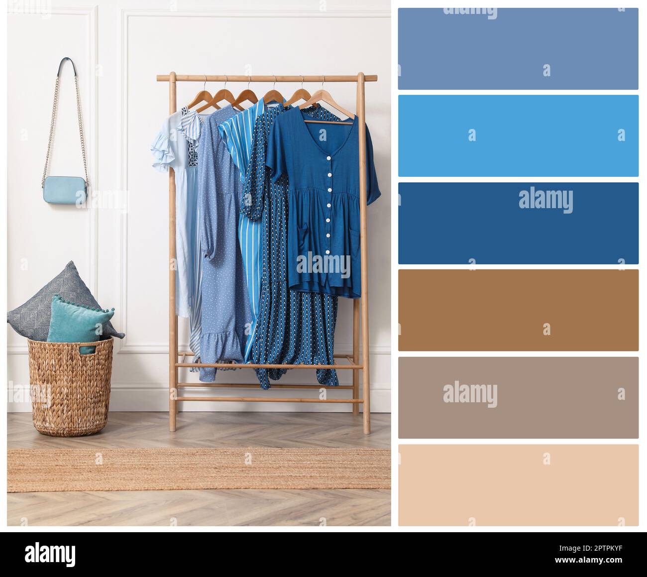 Color palette appropriate to photo of stylish women's clothes on rack ...