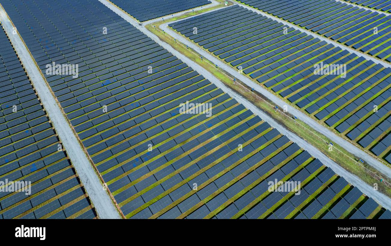 Aerial view of solar farm. Solar power for green energy. Sustainable ...