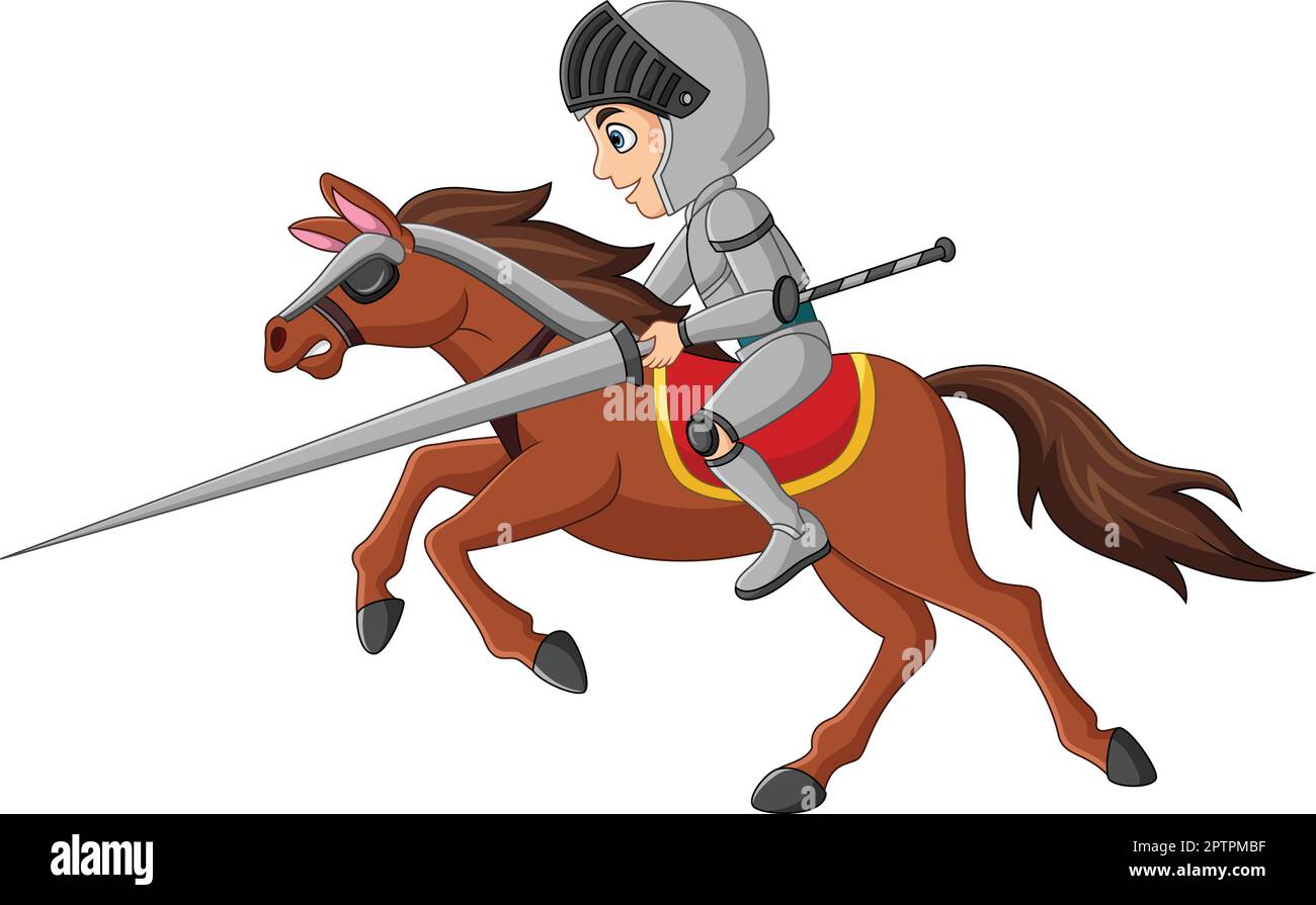 Cartoon knight on horseback with lance and shield Stock Vector Image ...