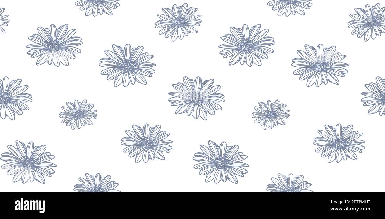 Daisy flower vector pattern background. Blue and white Stock Vector ...