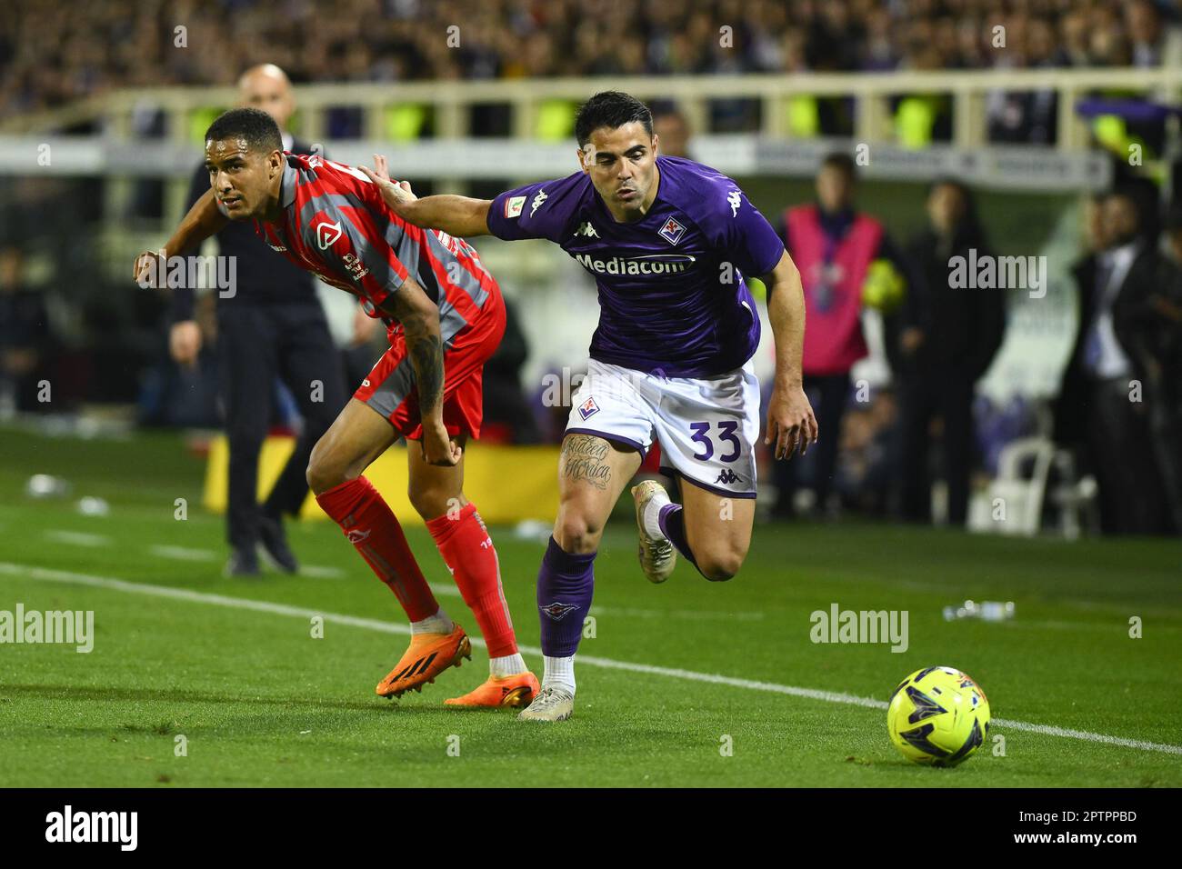 Riccardo Sottil of ACF Fiorentina and Charles Pickel of U.S. Cremonese ...