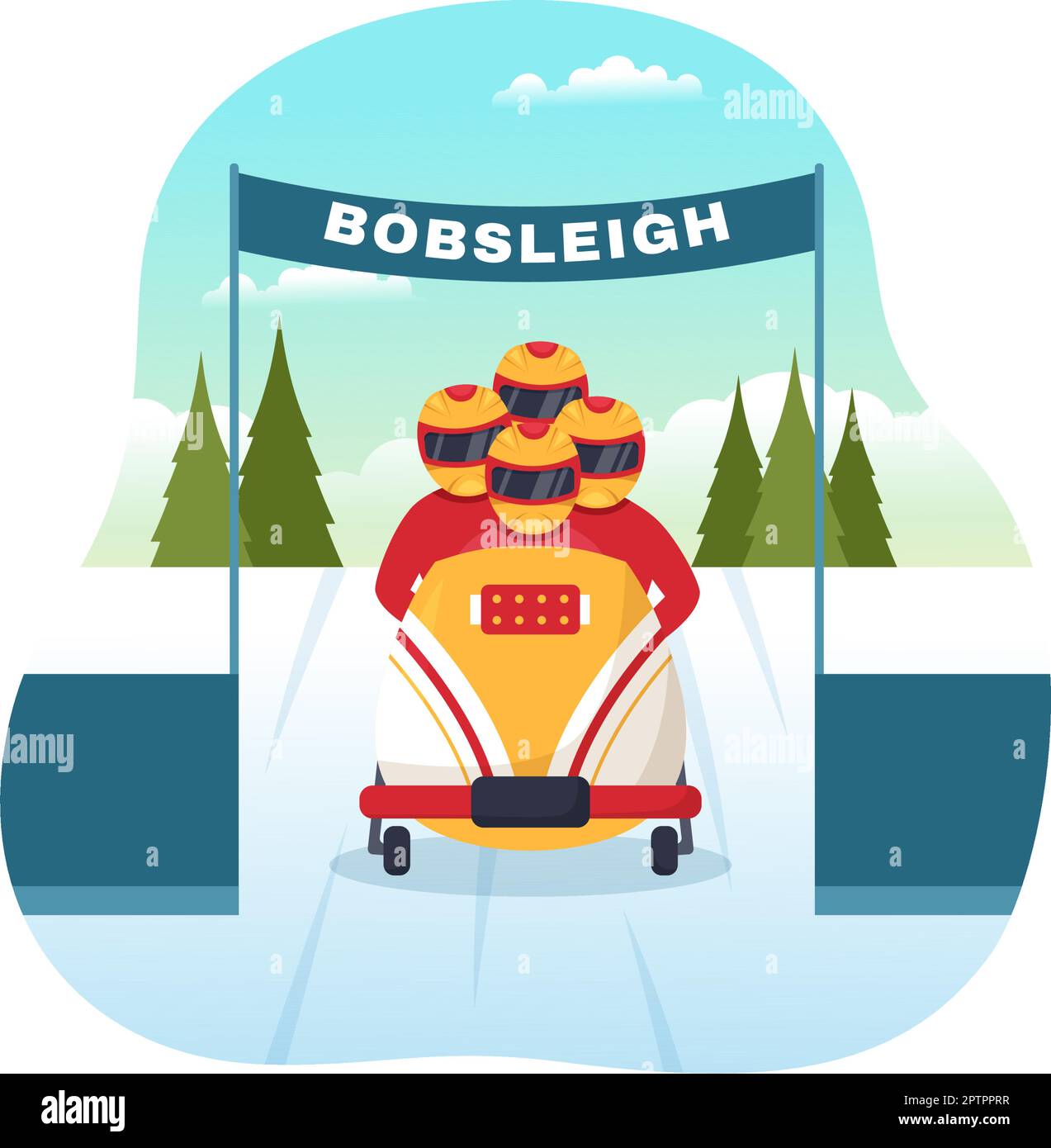 Athlete Riding Sled Bobsleigh Illustration with Snow, Ice and Bobsled ...