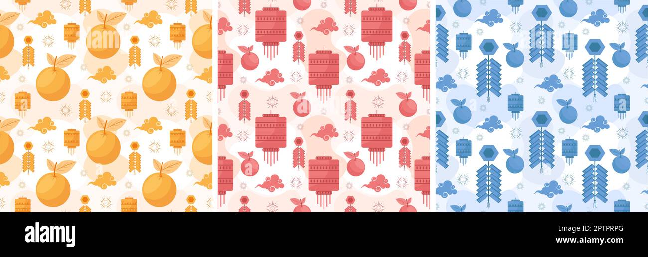 Set of Chinese Lunar New Year 2023 Day Seamless Pattern Decoration ...