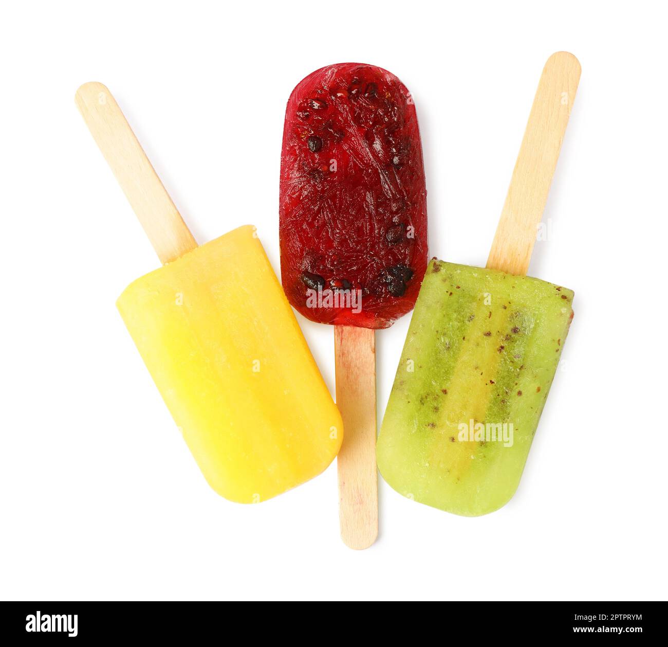 Delicious ice pops on white background, top view. Fruit popsicle Stock ...
