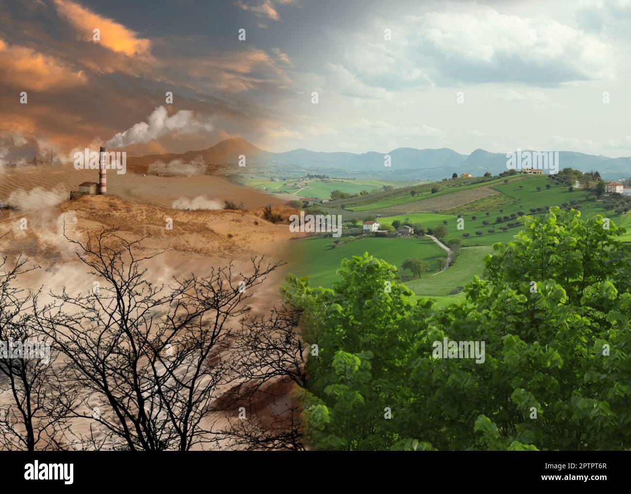 Conceptual photo depicting Earth destroyed by global warming and ...
