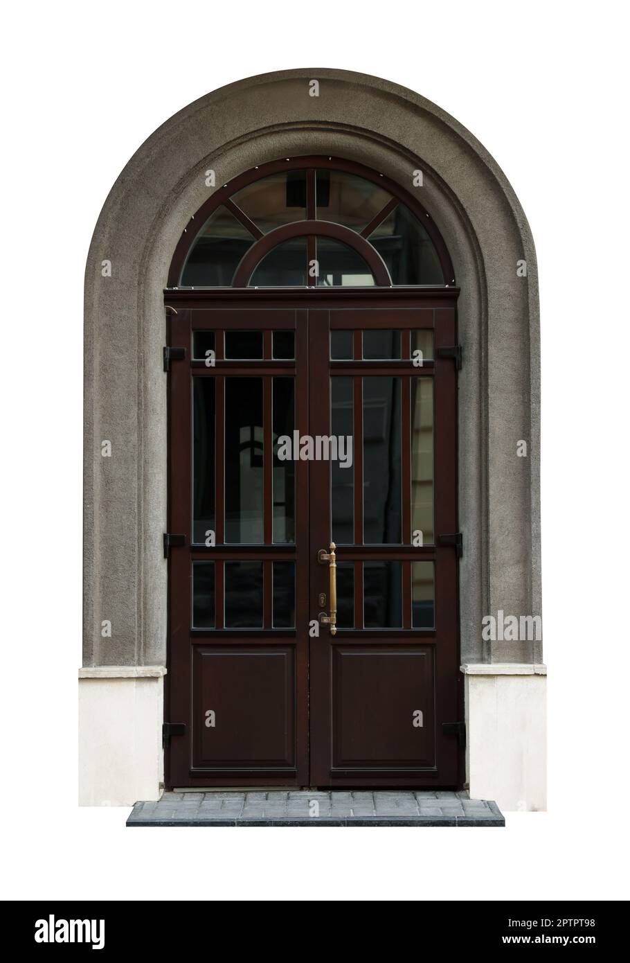 Beautiful old-fashioned wooden door and transom window isolated on ...
