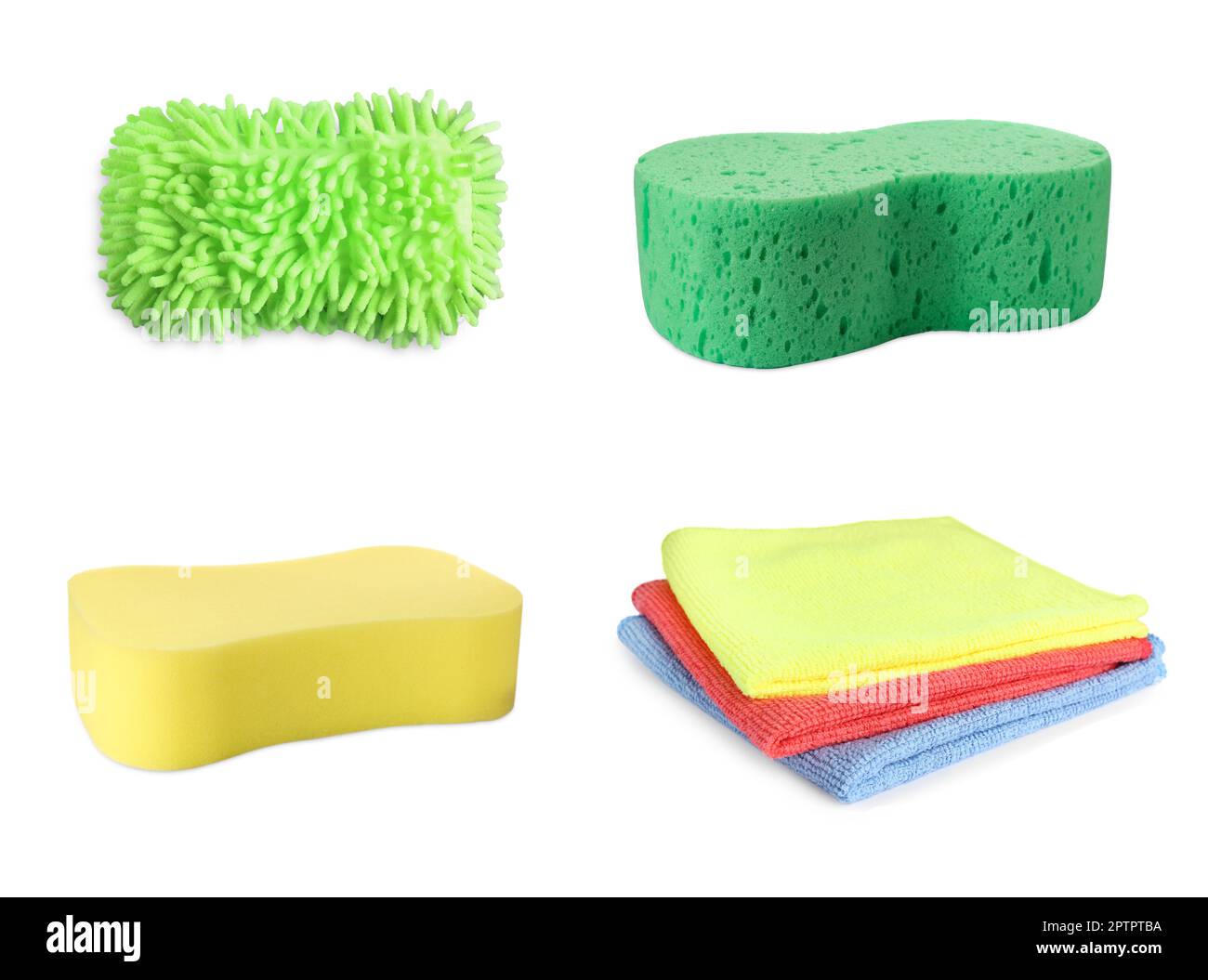 Set with sponges and rags on white background. Car products Stock Photo ...