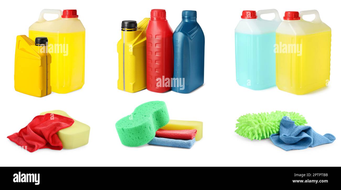 Set with different car products on white background. Banner design ...