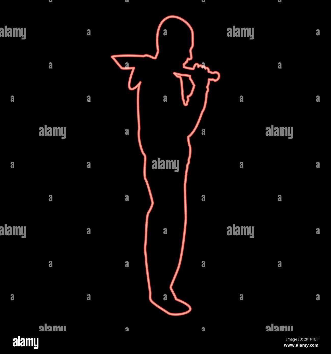 Neon man with sword machete Cold weapons in hand military man Soldier ...