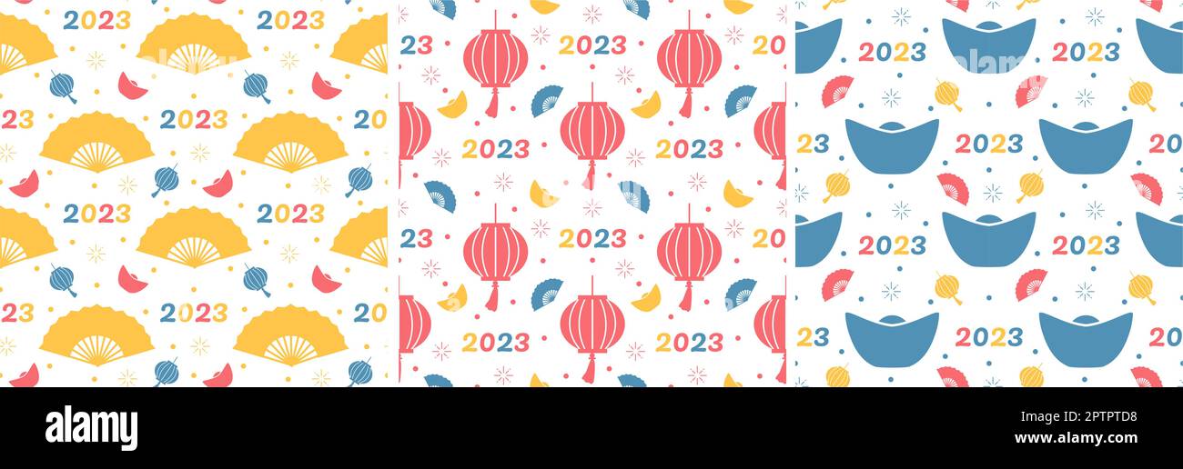 Set of Chinese Lunar New Year 2023 Days Seamless Pattern Decoration ...