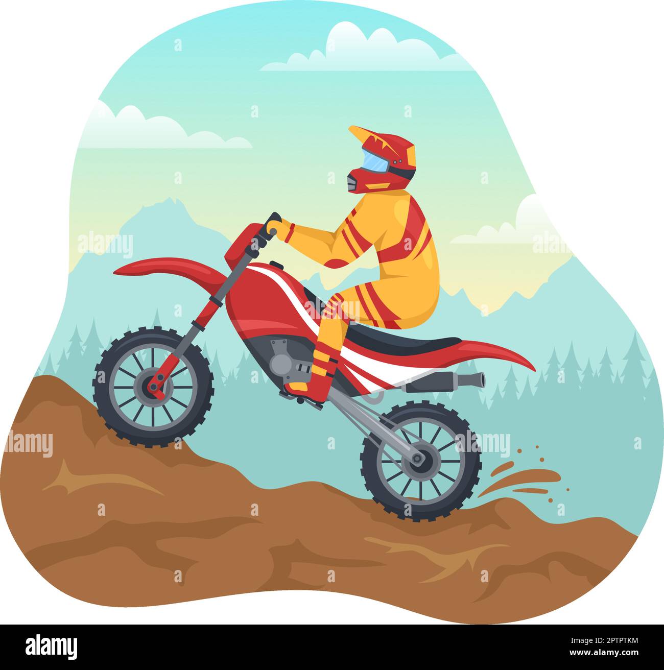 Motocross Illustration with a Rider Riding a Bike Through Mud, Rocky ...