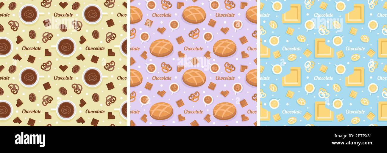 Set of Chocolate Seamless Pattern Design with Choco Decoration in ...