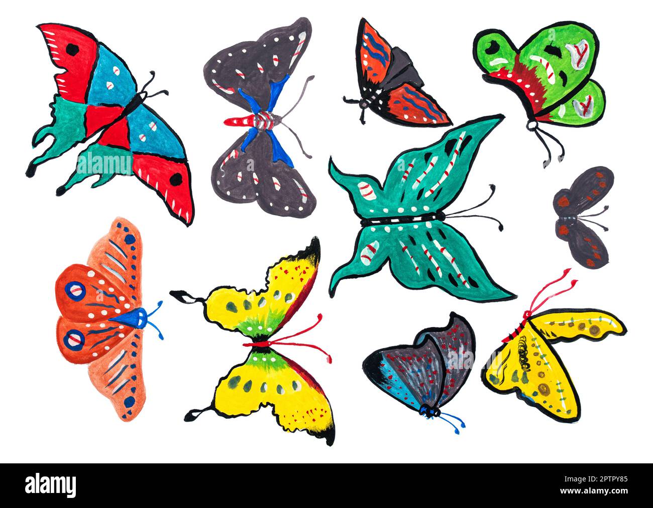 Set of hand-painted watercolor butterflies isolated on white background ...