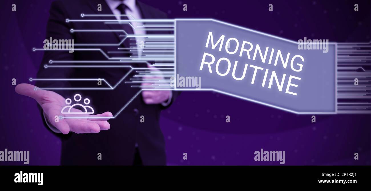 Writing displaying text Morning Routine, Concept meaning initiation of ...
