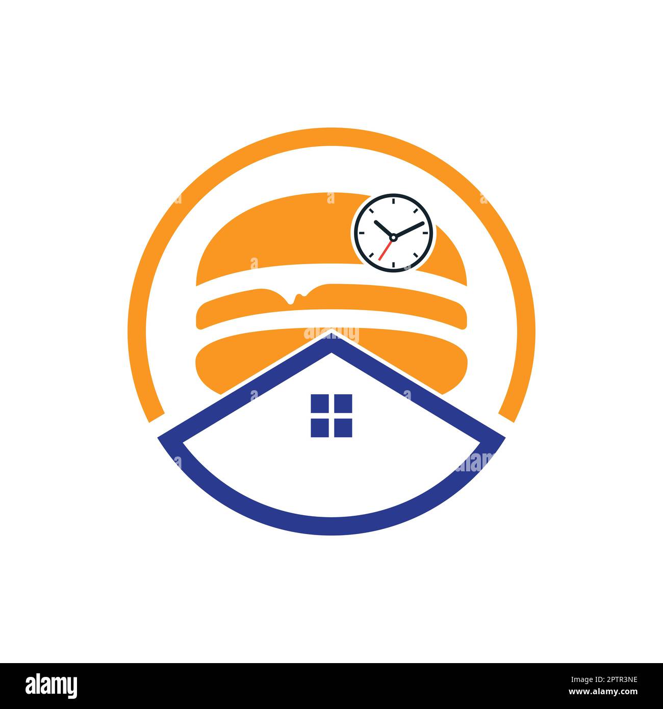 Burger time vector logo design template. Big burger with clock and ...